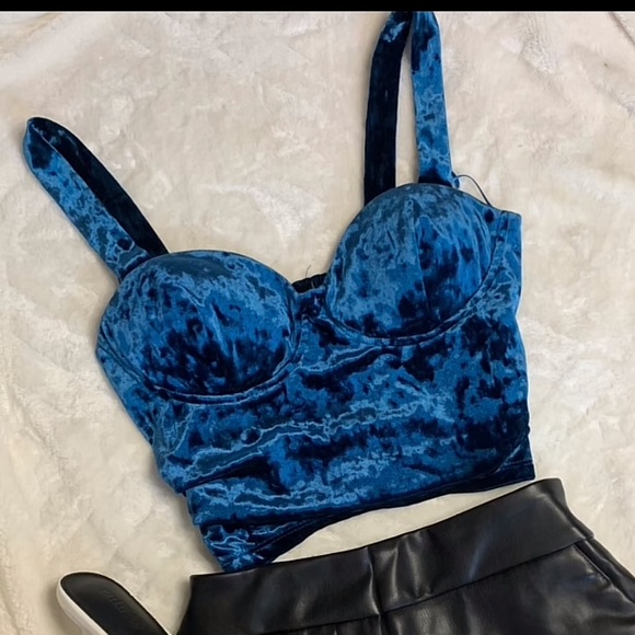 Tops | Shimmery Blue Crop Top With Cups Xl | Poshmark
